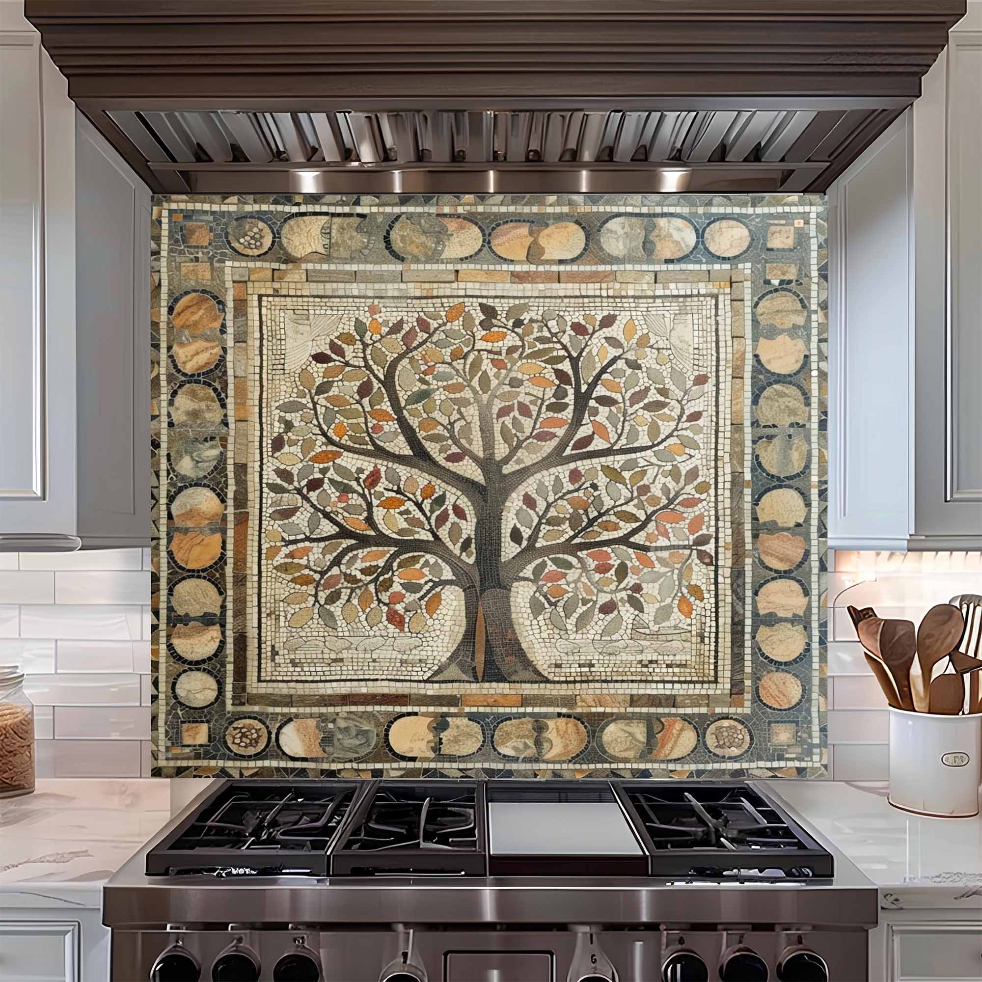 Stone Roots Glass Backsplash – Tree of Life Kitchen Backsplash – Bosfori