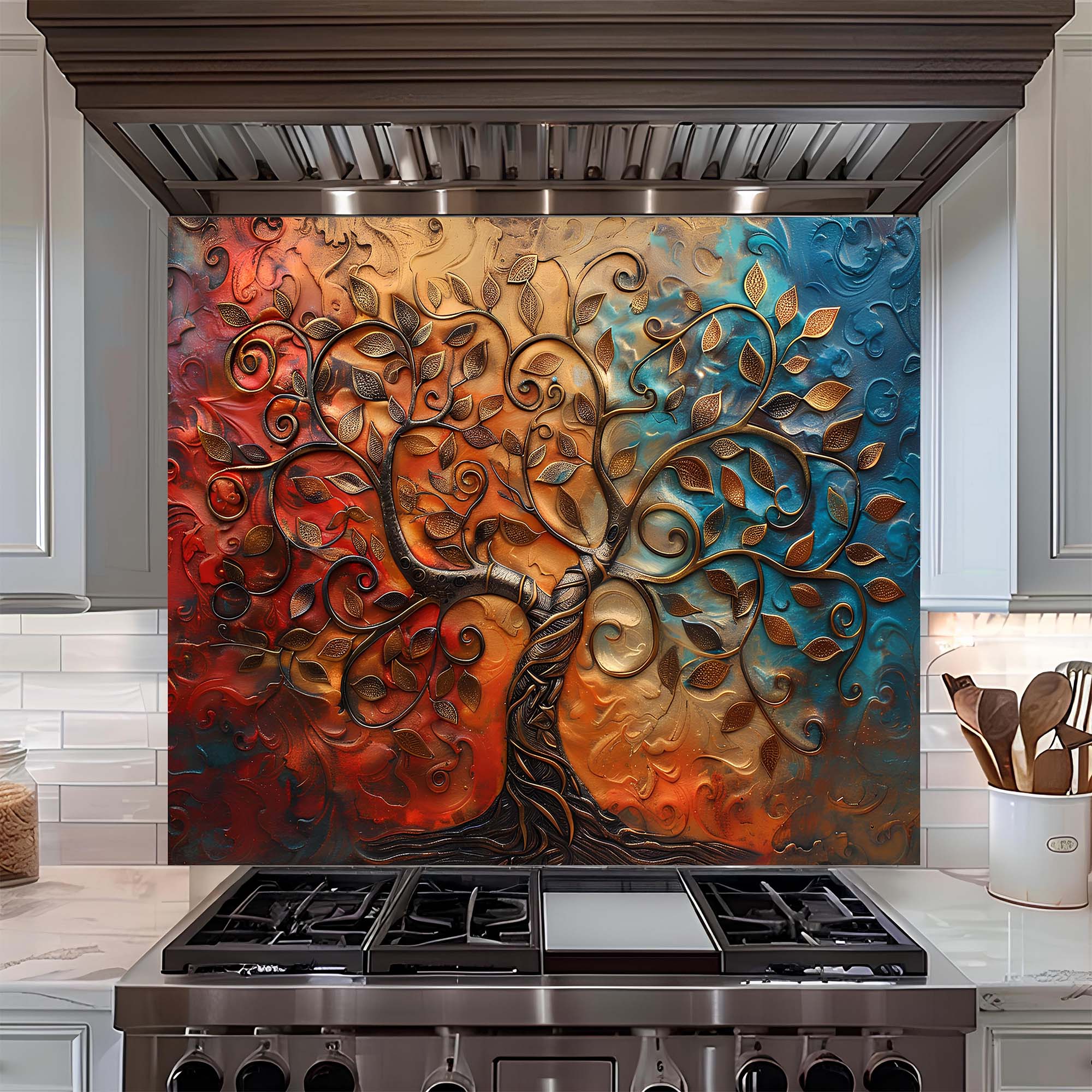 Custom Kitchen Backsplash – Eternal Flame Tempered Glass Backsplash ...