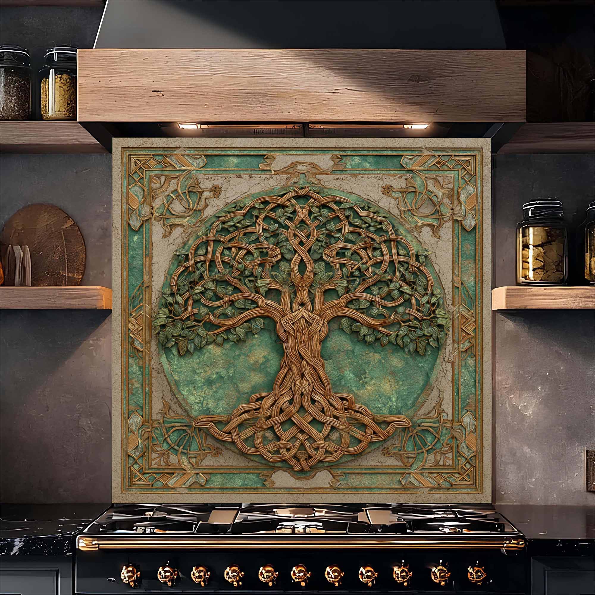 Verdant Weave Glass Backsplash – Tree of Life Stove Backsplash – Bosfori