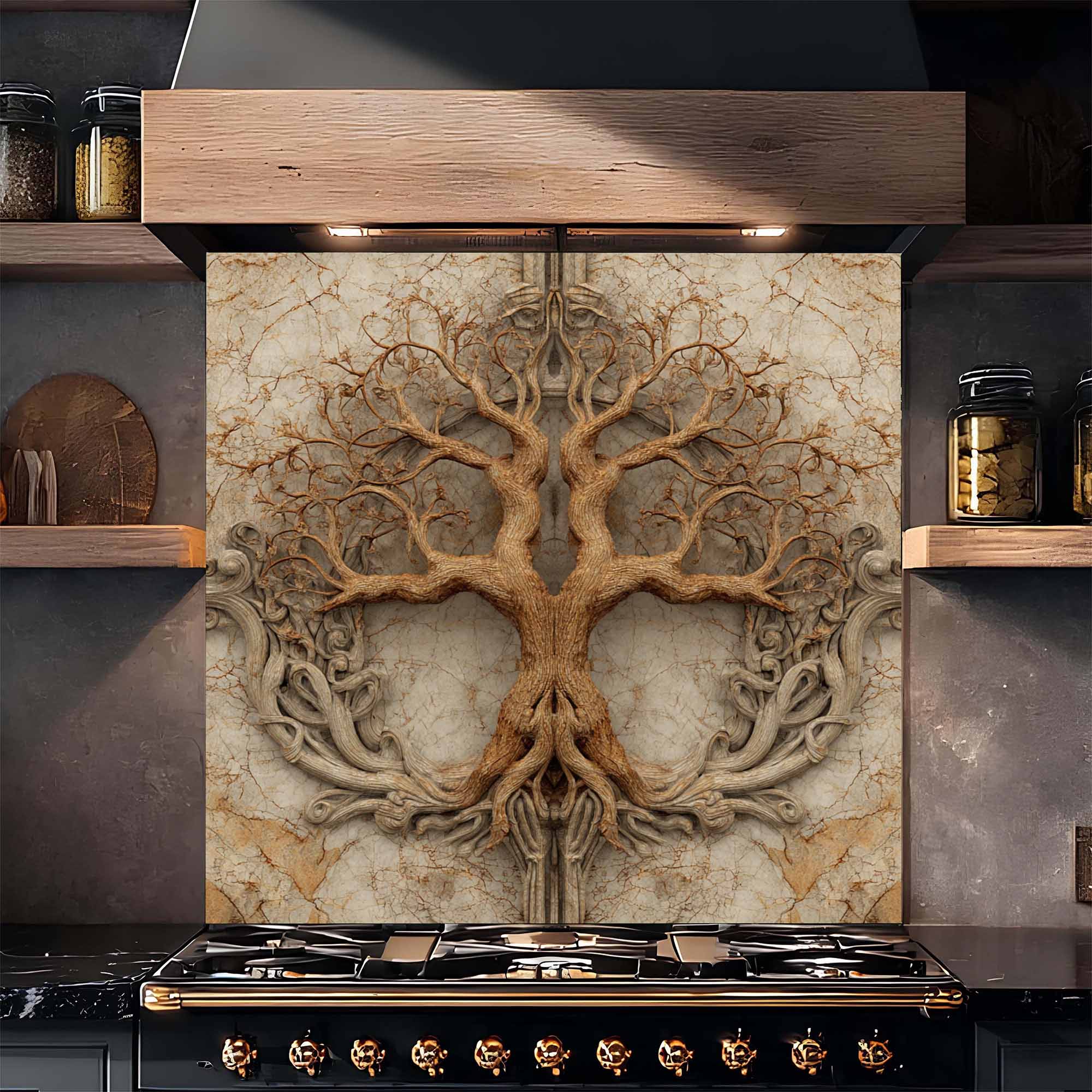 Twin Root Tempered Glass Backsplash – Tree of Life Stove Backsplash ...
