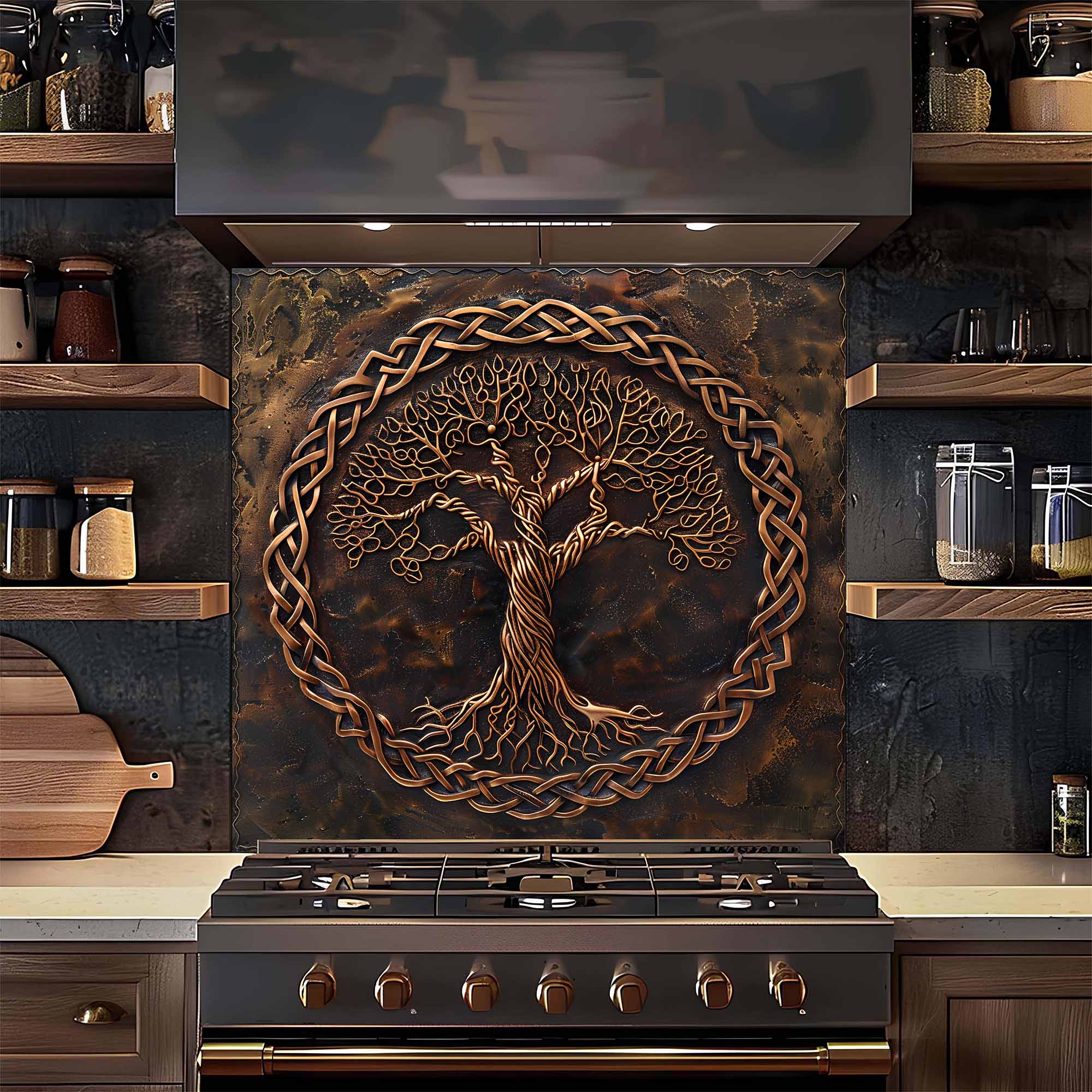Copper Unity Kitchen Backsplash – Tempered Glass Backsplash for Stove ...