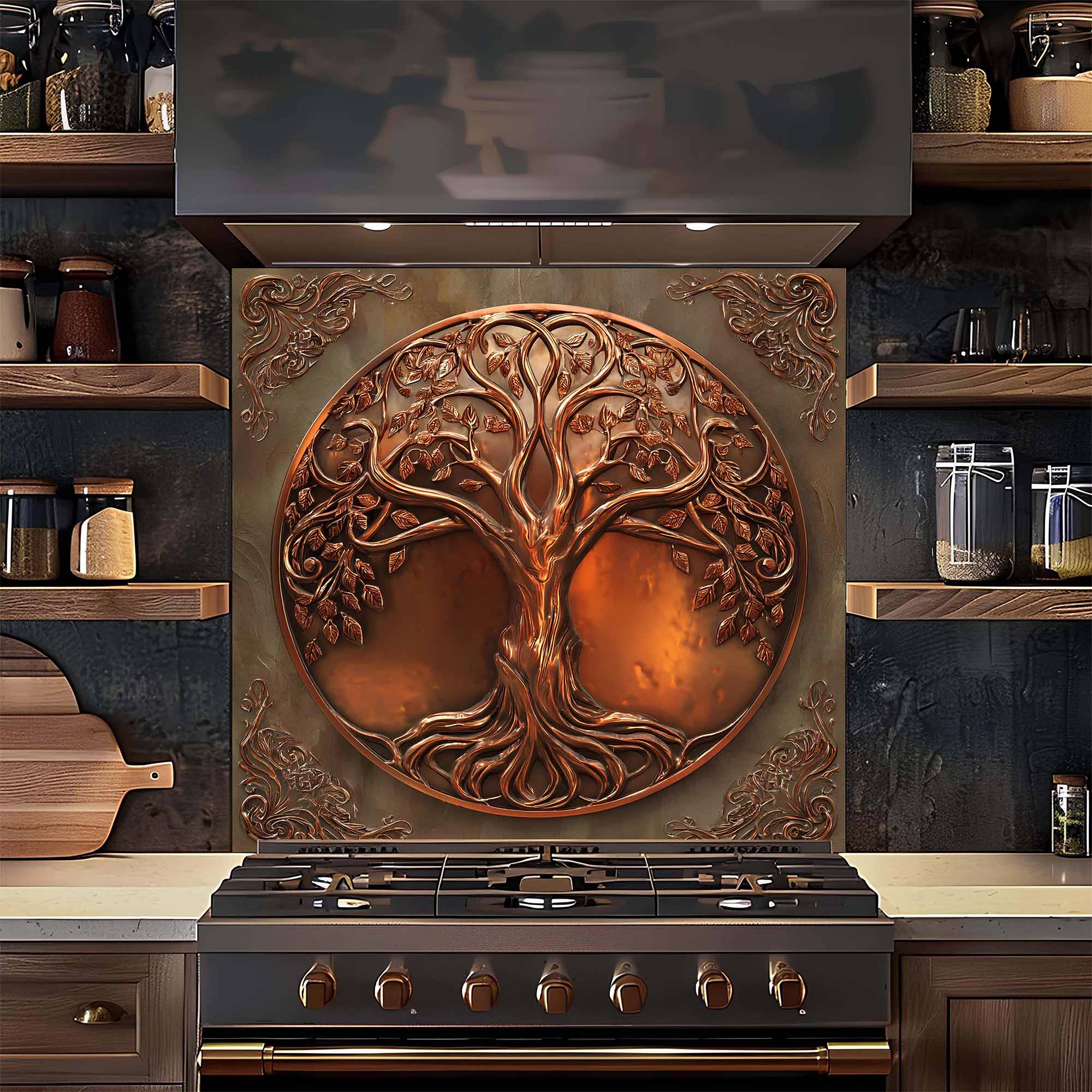 Copper Tree Tempered Glass Backsplash – Heat-Resistant Backsplash – Bosfori