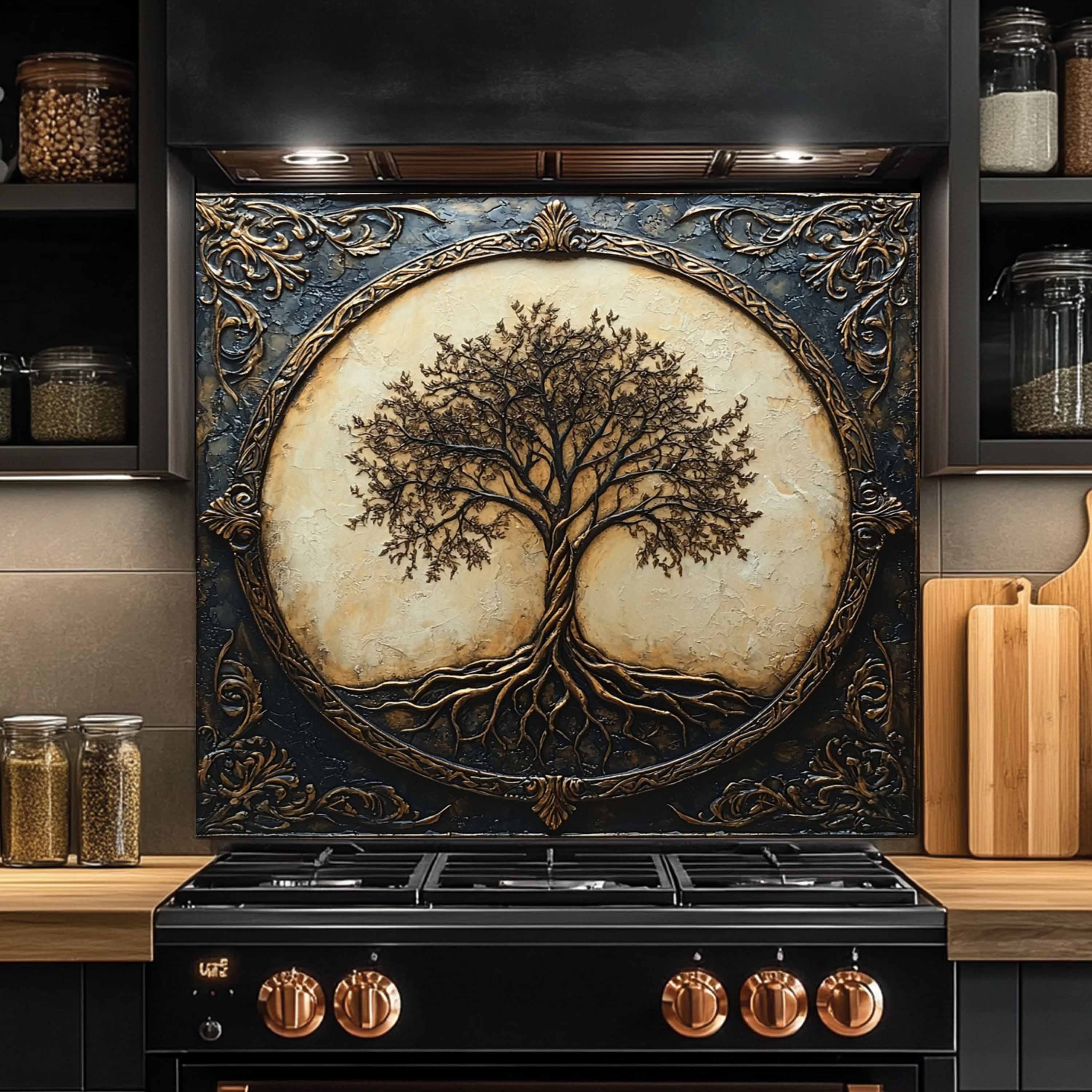 Tempered Glass Backsplash – Tree of Life Kitchen Stove Backsplash – Bosfori