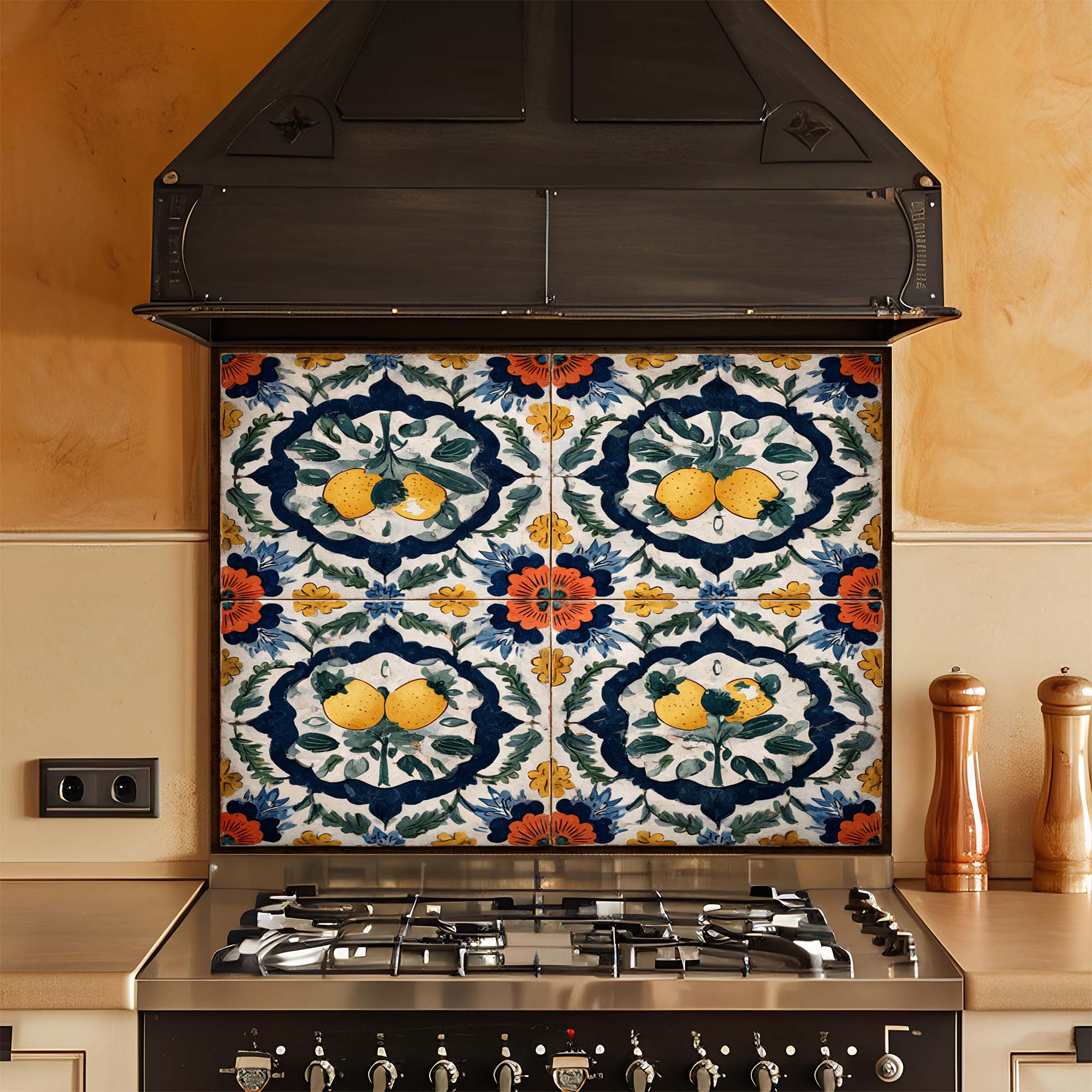 Mediterranean Lemon Tile Glass Backsplash – Colorful Kitchen Splashback ...