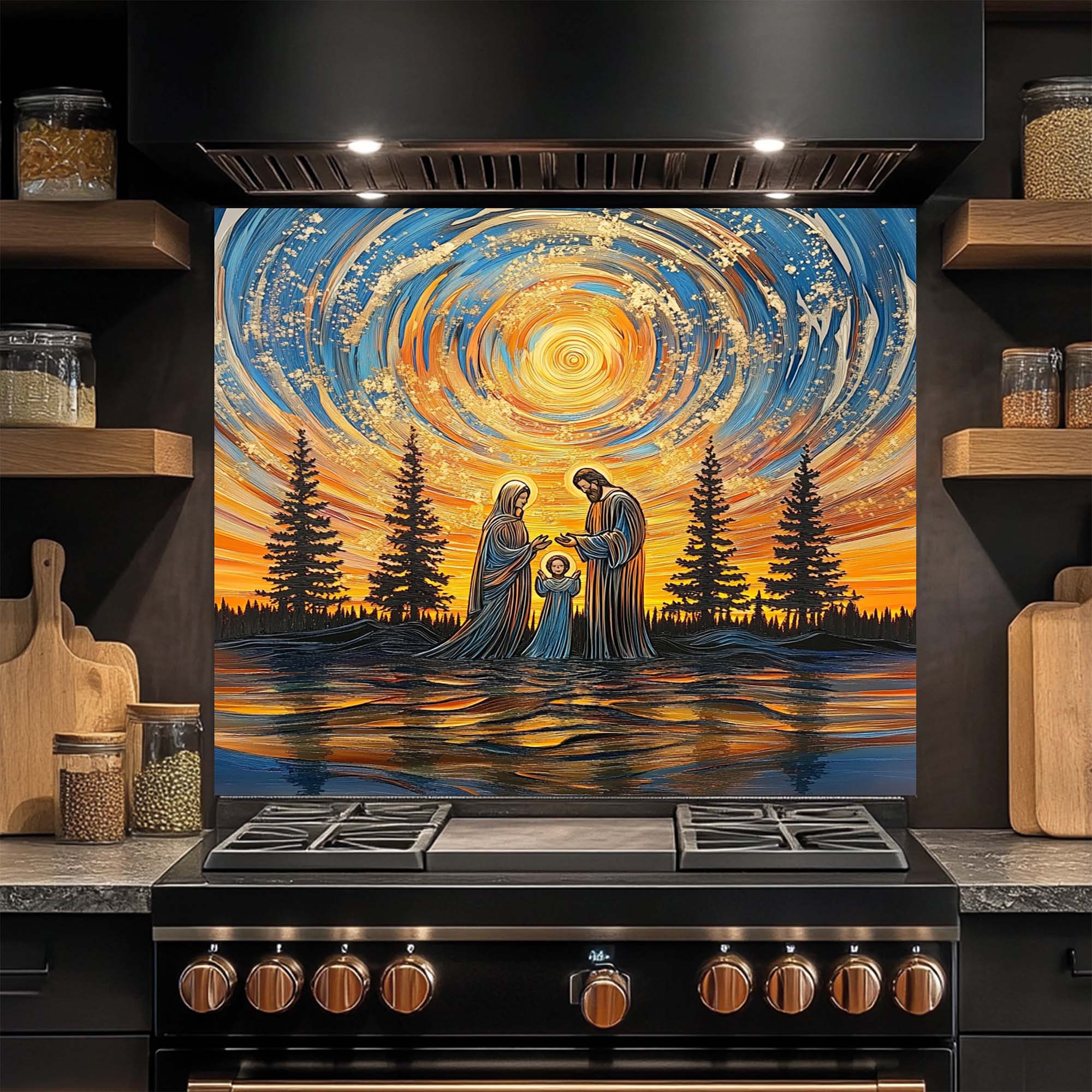 Divine Harmony – Holy Family Tempered Glass Backsplash for Kitchen ...