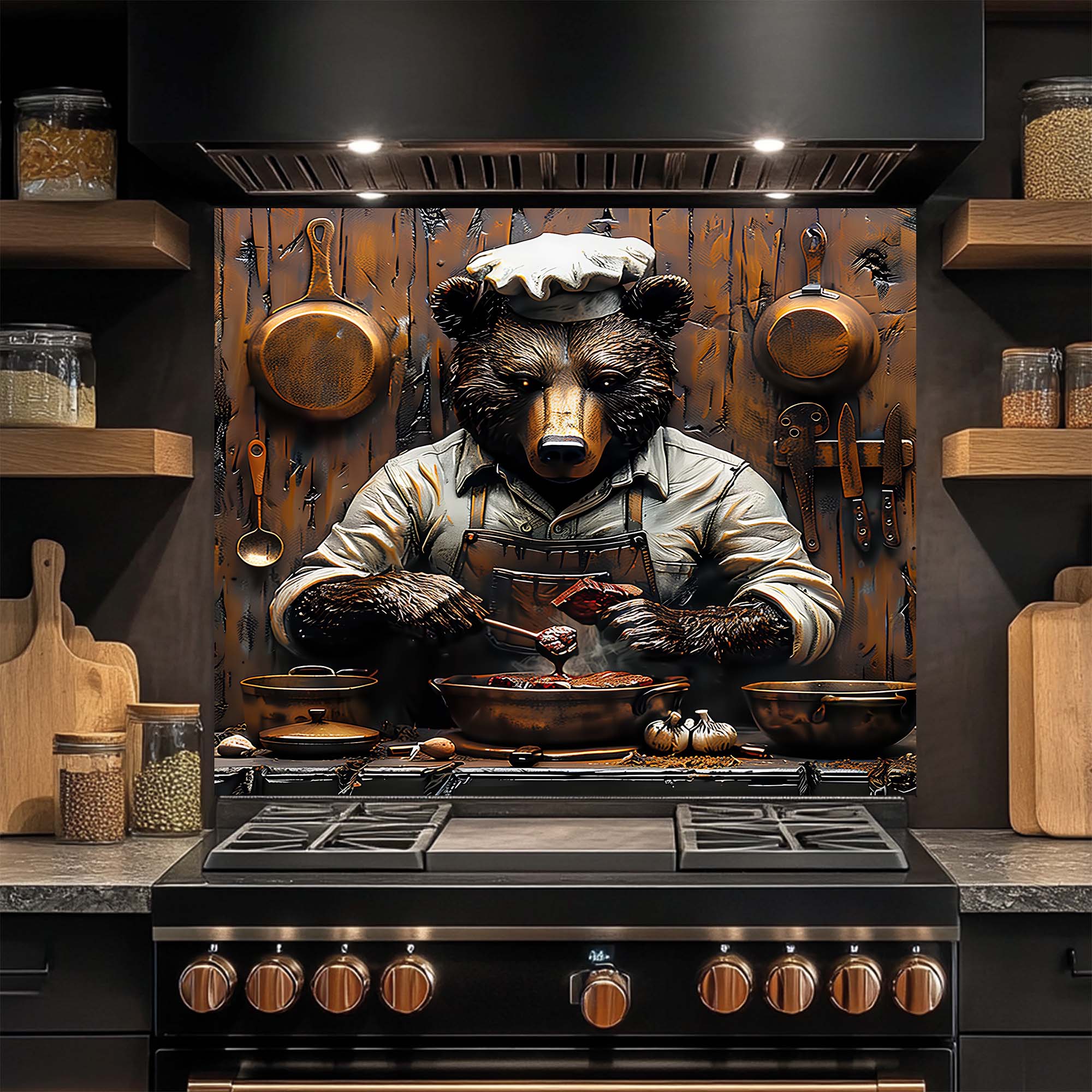 Chef Bear – Rustic Cooking Animal Tempered Glass Kitchen Backsplash ...